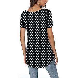 POPYOUNG Summer Womens Tunic Tops Loose Fit dressy Casual Short Sleeve Shirts to wear with Leggings M, Polka Dot Black