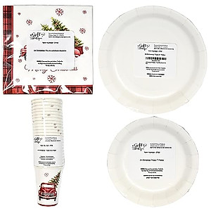 Gift Boutique Christmas Red Truck Party Supply Table Set 24 9" Dinner Plate 24 7" Plate 24 9 Oz Cups 24 Lunch Napkin for Xmas Pickup Trucks with Tree & Buffalo Plaid Disposable Paper Dinner Décor