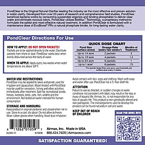 Airmax PondClear Packets, Beneficial Bacteria & Enzyme Clarifier Treatment with Ecoboost PRx, Clear & Clean Pond & Lake Water, Safe for Fish, 12 Count