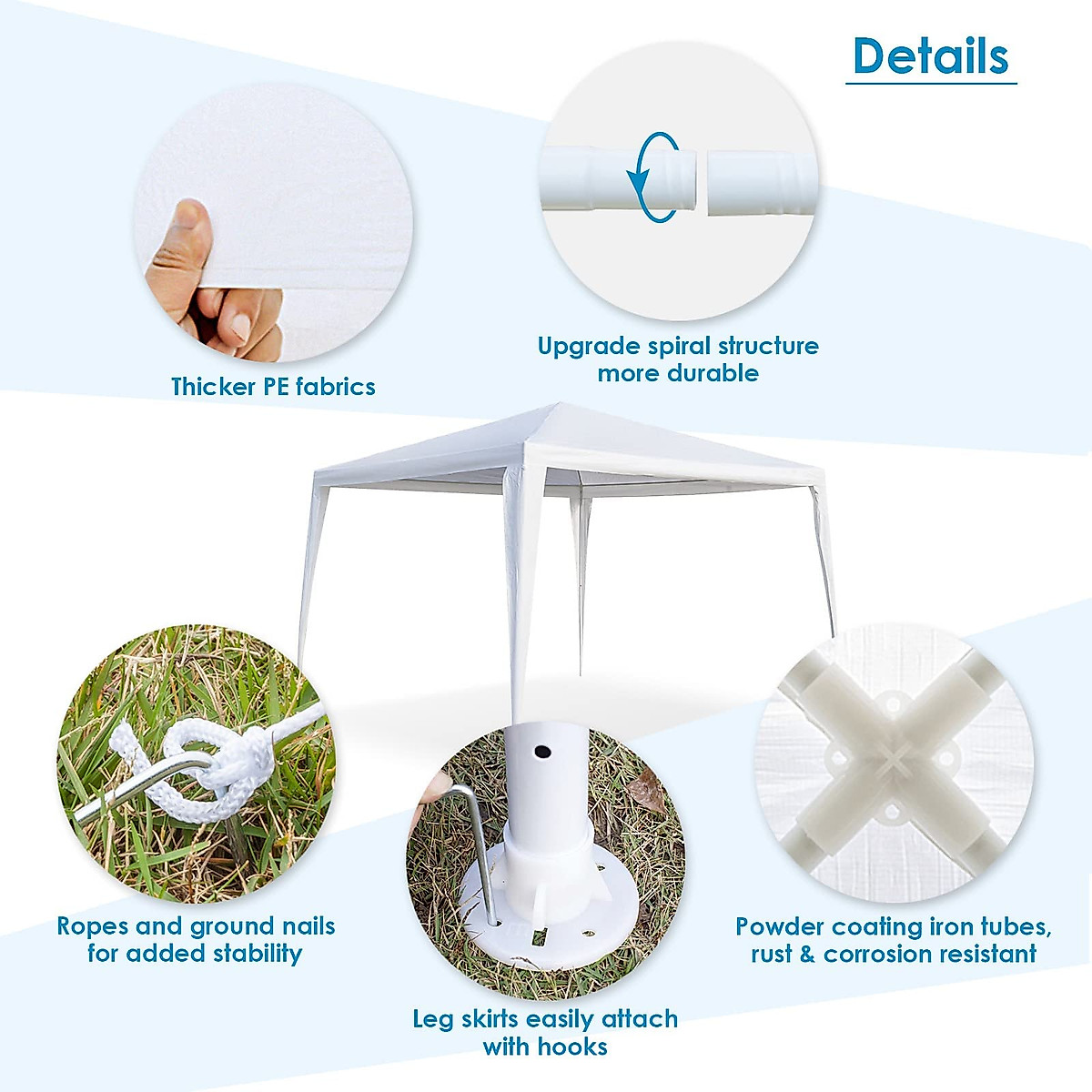 10'x10' Outdoor Party Tent, Backyard Canopy Tents for Parties, White Event Tent with Ground Nails and Ropes, Small Waterproof Tent for Wedding, Barbecue and Flea Market