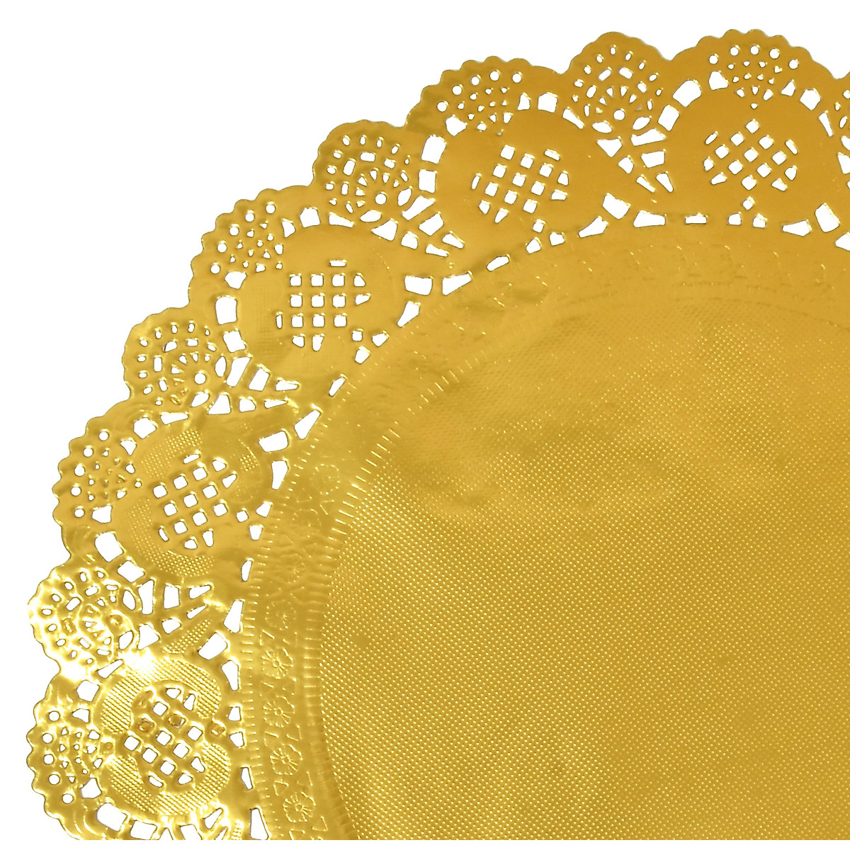 Gift Boutique 250 Gold Doilies Round Paper Place Mats 14" Disposable Metallic Golden Foil Lace Scallop Doily for Cakes Desserts Wedding