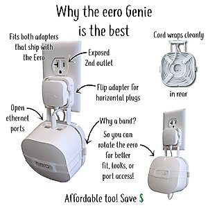 The Eero Genie for eero 6, 6+, and Mesh Wi-Fi: Wall Mount Outlet Holder Stand | Lowest Profile | Open Access | Multiple Install Options | Horizontal Outlets | Design Winner! (1-Pack)