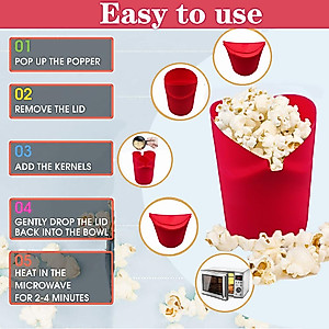 Fglmctsh The Original Microwave Popcorn Popper, Silicone Popcorn Maker Collapsible Bowl BPA -Free, Hot Air Popcorn Maker, No Oil Required (Red, 1)