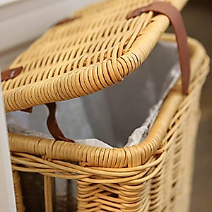 The Basket Lady Wicker Kitchen Trash Basket with Metal Liner, 16 in L x 10.5 in W x 24 in H, Sandstone