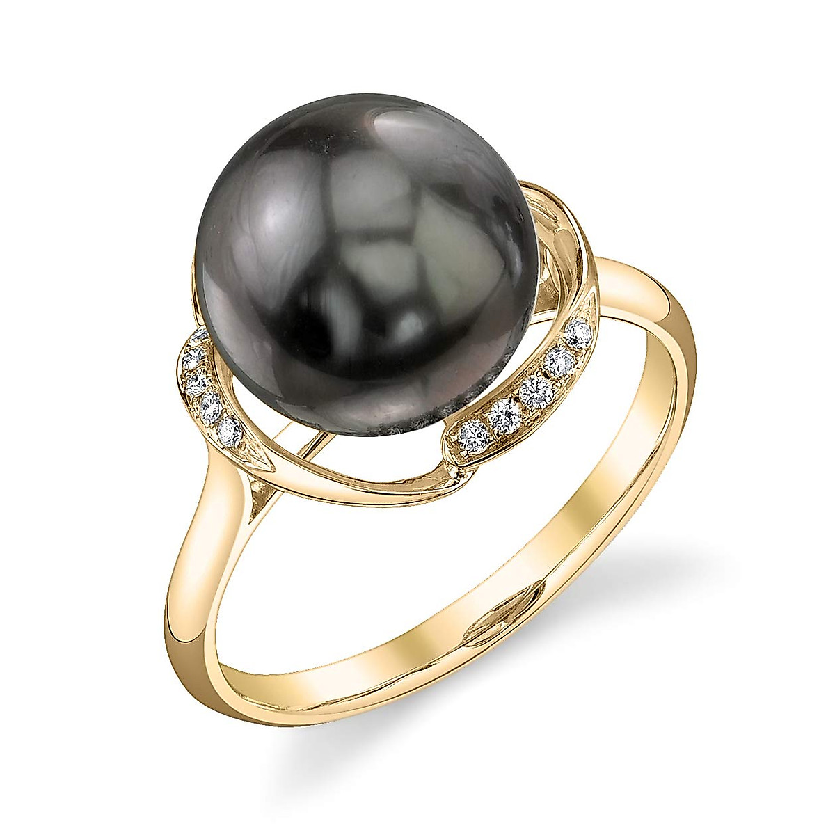 The Pearl Source 14K Gold 10-11mm Round Genuine Black Tahitian South Sea Cultured Pearl & Diamond Ruby Ring for Women