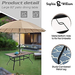 Sophia & William Patio Dining Set Patio Furniture set Patio Dining Table Wood Like 60" for 6 with Patio Dining C Spring Motion Chair Quick Dry Textilene Support 350lbs for Outdoor Lawn Garden Backyard