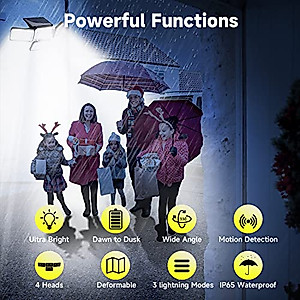 FINPYFEI Solar Outdoor Lights, 242 LED 3200LM Waterproof Solar Motion Sensor Lights, 4 Adjustable Heads, 330° Wide Angle, Security LED Flood Light for Yard Patio Garden Pathway Porch, 2 Pack