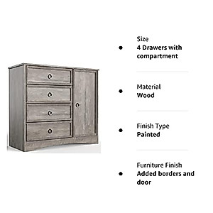 Modern 4 Drawer Dresser Adjustable Shelves, Tall Chest of Closet Organizers and Storage for Clothes - Easy Pulls, Textured Borders for Bedroom, Hallway, Living Room, Office, Gray