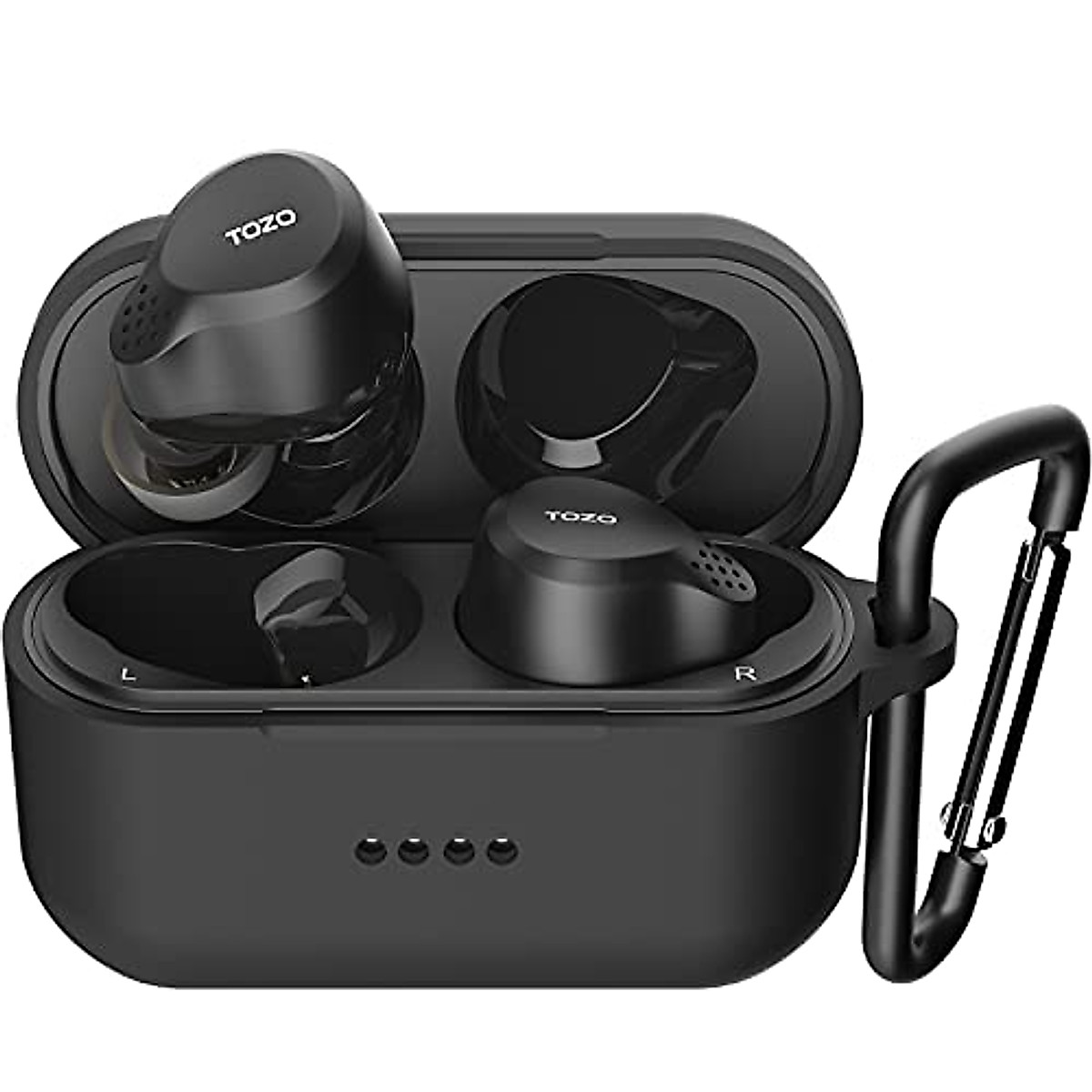 TOZO NC7 Protective Silicone Case Shockproof Soft Skin Cover for TOZO NC7 Earbuds with Front LED Visible and Keychain Black