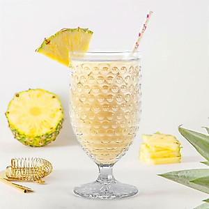 Wongblee Hobnail Glass Goblets 16.9 Oz, Stemmed Wine Glasses, Vintage Drinking Glasses for Water, Juice, Ice Tea, Set of 4 (Clear)