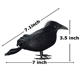 Realistic Crow, 6 PCS Halloween Black Feathered Crow Decoys Ravens Outdoor Halloween Decorations Props Décor, Standing Flying Birds for Tree Haunted House Graveyard Tombstone Display