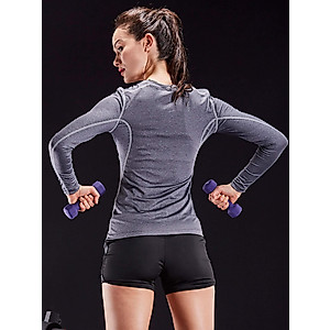 CADMUS Women's 3 Pack Running Compression Long Sleeve T Shirt,Black,Grey,Red,Small