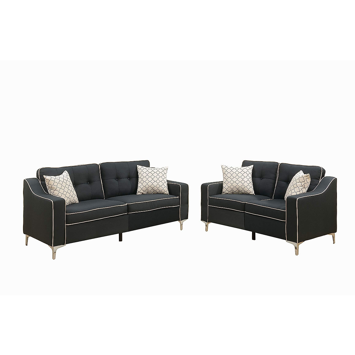 Poundex Bobkona Masaccio Sofa & Loveseat, Black
