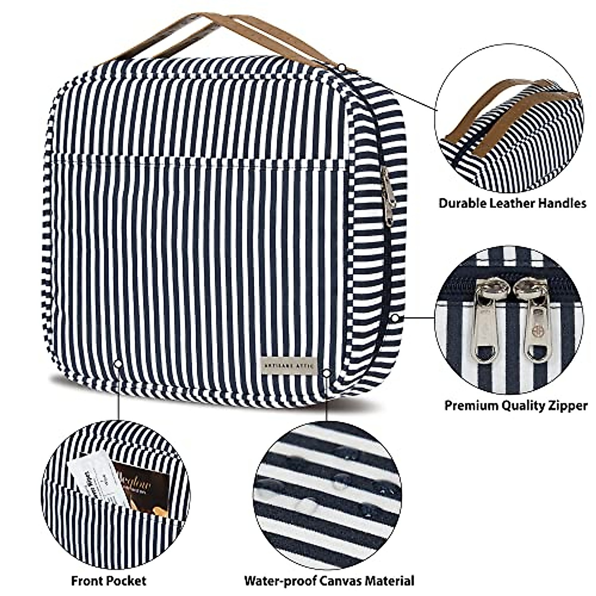 ARTISANS ATTIC Large Travel Toiletry Bag - Hanging Essantials Organizer - TSA Approved Cosmetic Bag - Fully Water Resistant - Suitable for Men & Women - Midnight Blue