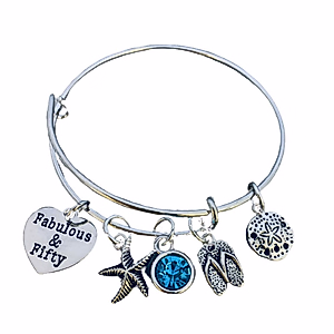 Infinity Collection Birthday Charm Bangle Bracelet, Silver Plated Nautical Beach Jewelry, Birthday Gift for Beach Women (60th)