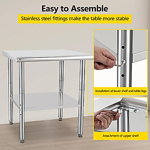 Stainless Steel Table for Prep & Work 24 x 30 Inches, Commercial Workstations Metal Kitchen Prep Table with Adjustable Undershelf for Restaurant, Home and Hotel
