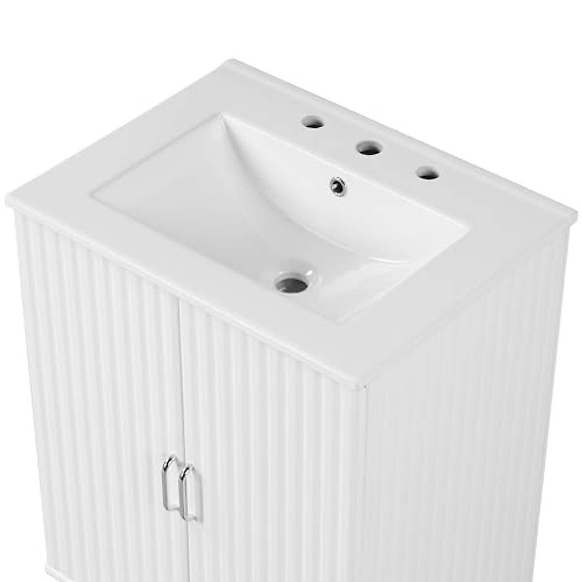 Merax, White 24" Bathroom Vanities Cabinet with Sink, Freestanding Multi-Functional Storage Organizer, Two Doors and Adjustable Shelves