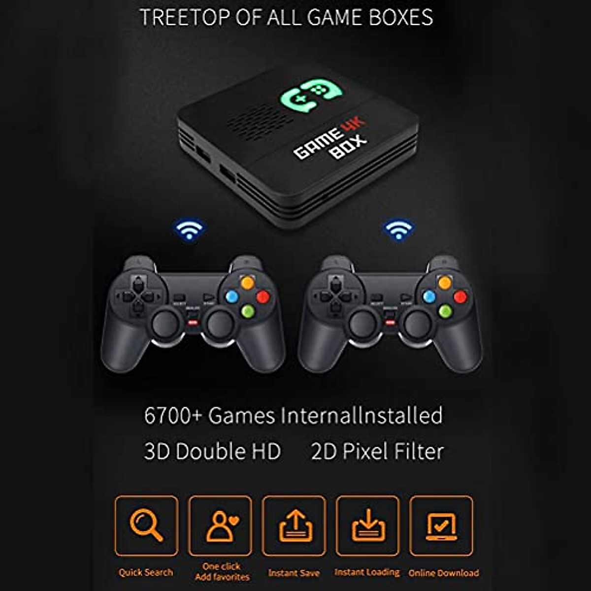 JAOCDOEN Retro Game Console, Wireless 2.4G Game Consoles Dual System Console, Classic Game Consoles Built-in 6700 Games Video Game Player with 2 Wireless Controllers