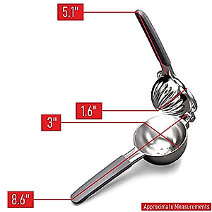 Lemon Squeezer Stainless Steel Press - Ergonomic, Manual Non-Slip Grip Design - Effortless Pro-Grade Lemon, Lime, Orange, and Citrus Fruit Hand Held Juicer - Fewer Seeds, More Juice