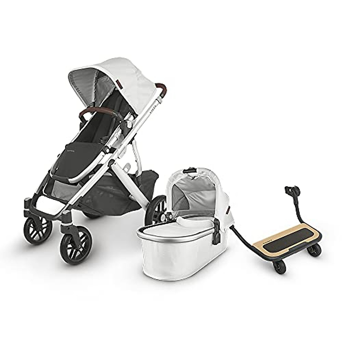 UPPAbaby Vista V2 Stroller - Bryce (White Marl/Silver/Chestnut Leather) + Piggyback for Vista & Vista V2