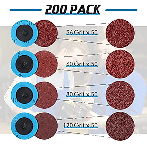 200 Pcs 2 Inch Sanding Discs 36/60/80/120 Grit Discs Aluminum Oxide Coated Die Grinder Accessories for Surface Prep, Grinding Burrs Polishing Finishes Removing Rust Paint