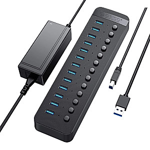 ORICO Powered USB Hub, 13 Ports 60W USB 3.0 Data Hub with BC1.2 Charging, Individual On/Off Switches and 12V/4A Power Adapter for Desktop Computer, PC, iMac, Mobile HDD, Flash Drive