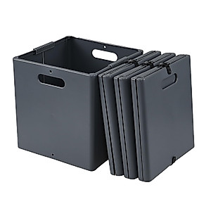 Ziglous 13 Inches Plastic Foldable Cube Storage Bins, Collapsible Storage Cubes, Gray, 4 Packs