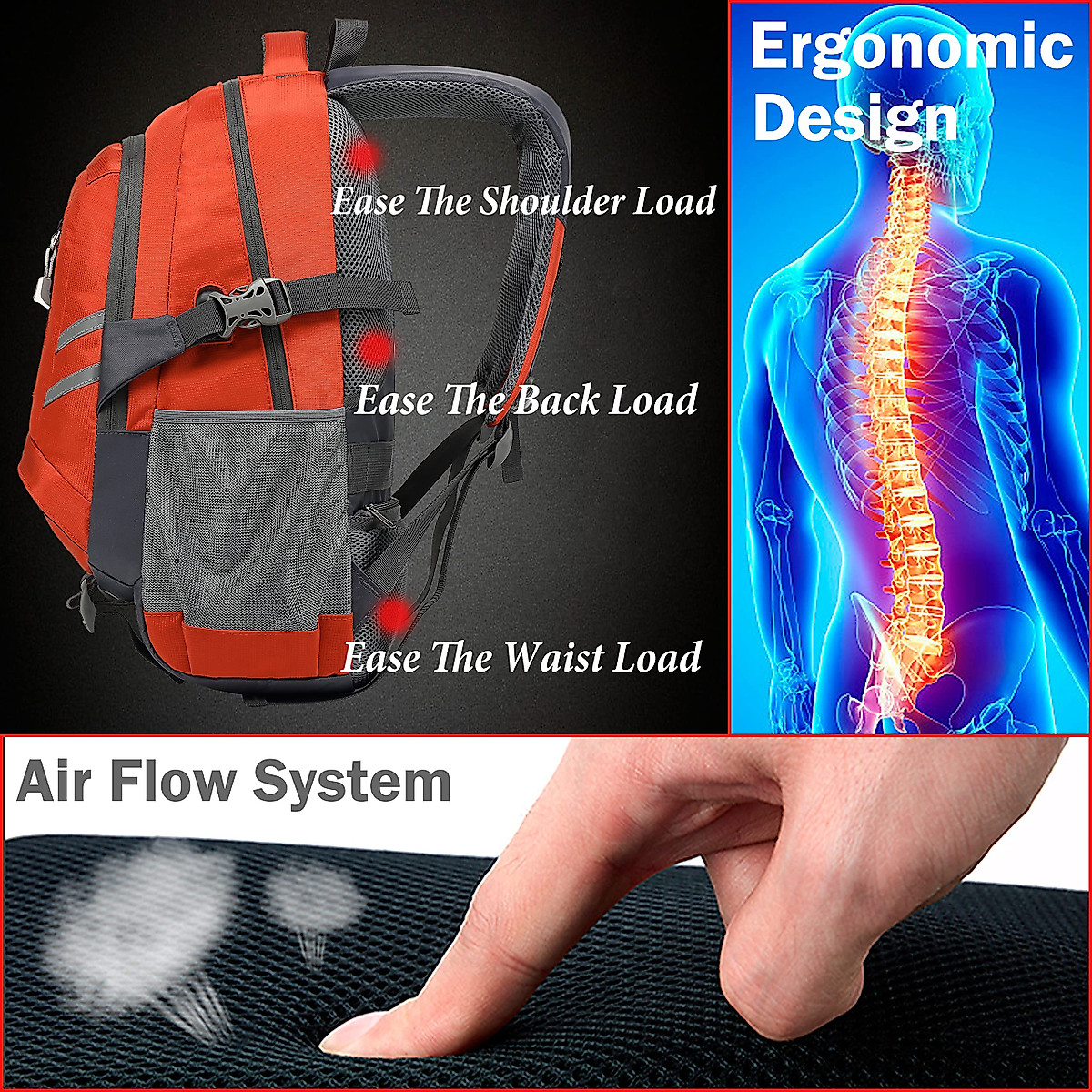 Backpack Bookbag for College Laptop Travel, Fit Laptop Up to 15.6 inch Multi Compartment with USB Charging Port Anti theft, Gift for Men Women (Orange)