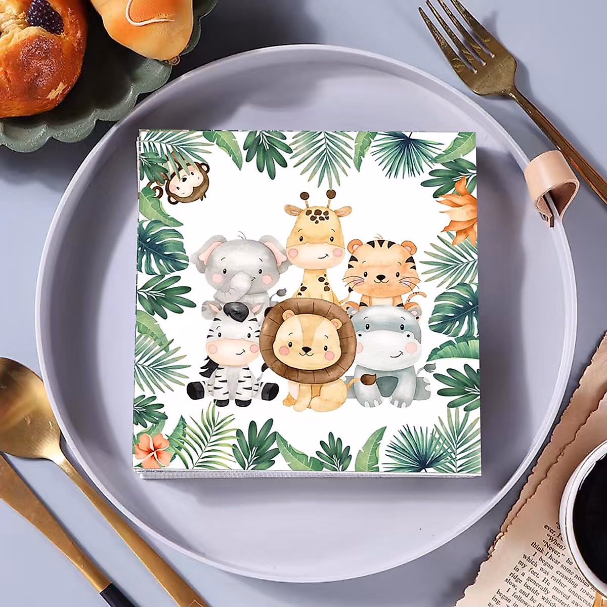 50 Pcs Jungle Safari Animal Napkins Party Disposable Dinner Napkins Animal Paper Napkins Safari Napkins Jungle Themed Party Napkins for Baby Shower Birthday Party