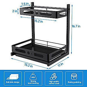 MOSTWOGO Sliding Under Sink Organizers and Storage, 2-Tier Carbon Steel Under Sink Organizer, Insert Adjustable Drawer-Bathroom Cabinet Organizer, No-Rust Under Sink Storage for Kitchen/Bathroom