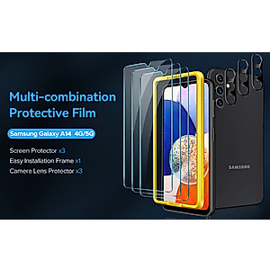 ivoler [3+3 Pack] Tempered Glass for Samsung Galaxy A14 4G / 5G Screen Protector 6.6'' [3 Pack] with [3 Pack] Camera Lens Protector with [Alignment Frame], Anti-Scratch Case Friendly HD Clear Film