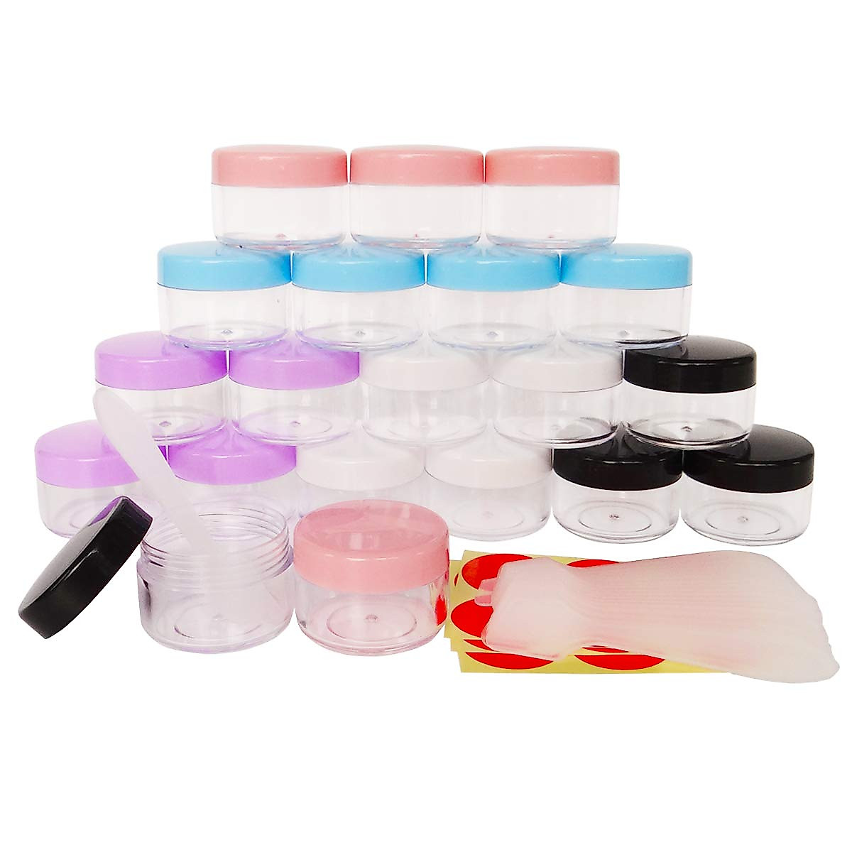 Wopanxye 20pack 15ml Makeup Sample Jars, BPA Free, Small Empty Cosmetic Container, Plastic Round Pot Screw-up Cap Lid, Travel 15g Jar for Lip Gloss Scrubs Salves Ointments Facial Creams Bath Lotions