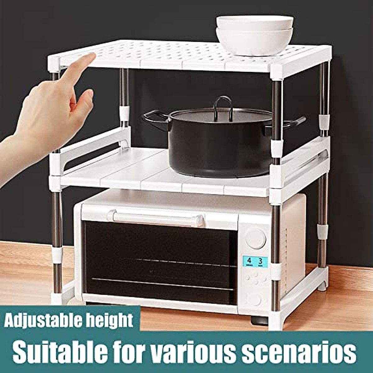 HDAIUCOV Upgraded Tension Shelf, Expandable Cabinet Shelf,Adjustable Height Shelves, Cabinet Pantry Shelf,Organization and Storage for Kitchen/Bathroom/Closet/Camper 17.3"-20.47"（15" Width） 1pcs