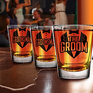 shop4ever The Groom and Groomsman Tuxedo Glass Shot Glasses Wedding Bachelor Party Shot Glasses (12 Pk, Groomsman Tux)