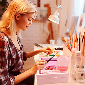 FINFINLIFE Paint Brush Cleaner Tool - 20 Painting Brushes & Brush Rinser Paint Water Dispenser for Acrylic, Watercolor & Water-Based, Convenient Paint Brush Washer, Painting Station for Kids, Pink