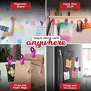 Magnus 10 Pack Magnetic Chip Clips - Tight Sealing Bag Clips for Food Packages with Super Strong Magnet Clips for Fridge Heavy Duty - Food Clips for Bags, Chip Bag Clip for Food Storage (Matte Pink)