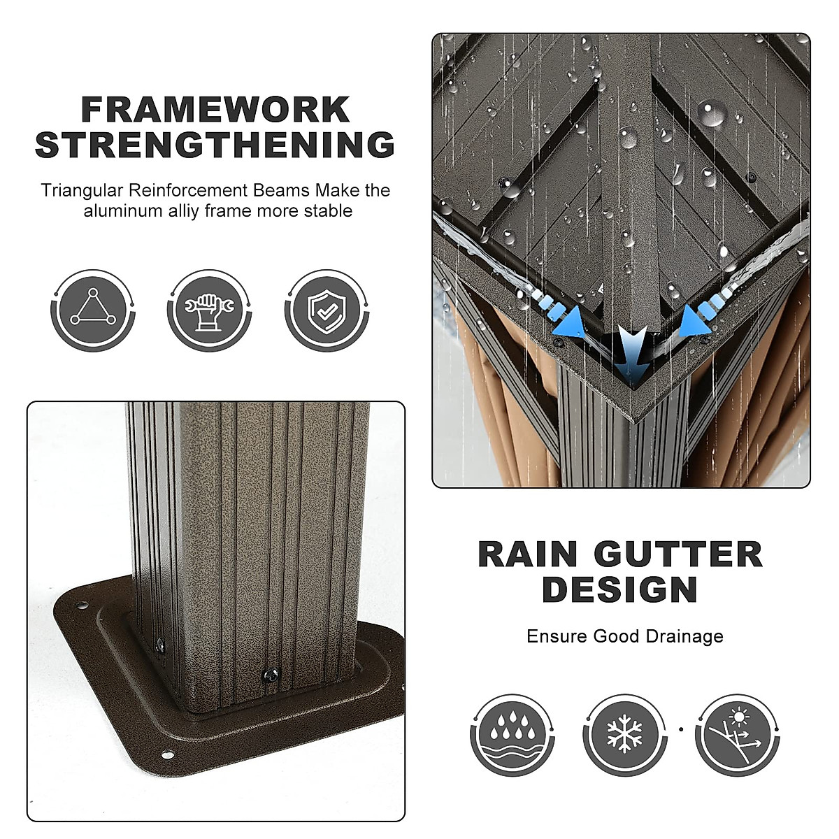 ABCCANOPY Hardtop Gazebo 12x12 - Outdoor Metal Hard Top Gazebo, Permanent Galvanized Steel Aluminum Framed Pavilion with Netting and Curtain for Patio Backyard Lawn Garden (Double Roof, Khaki)