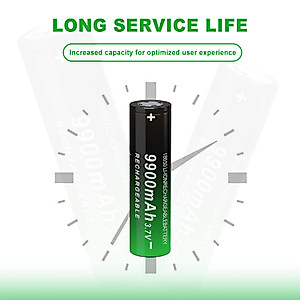 CWUU 18650 Rechargeable Battery 3.7V 9900mah High Capacity for Flashlight 240419 (Flat Top, 2 PACK)