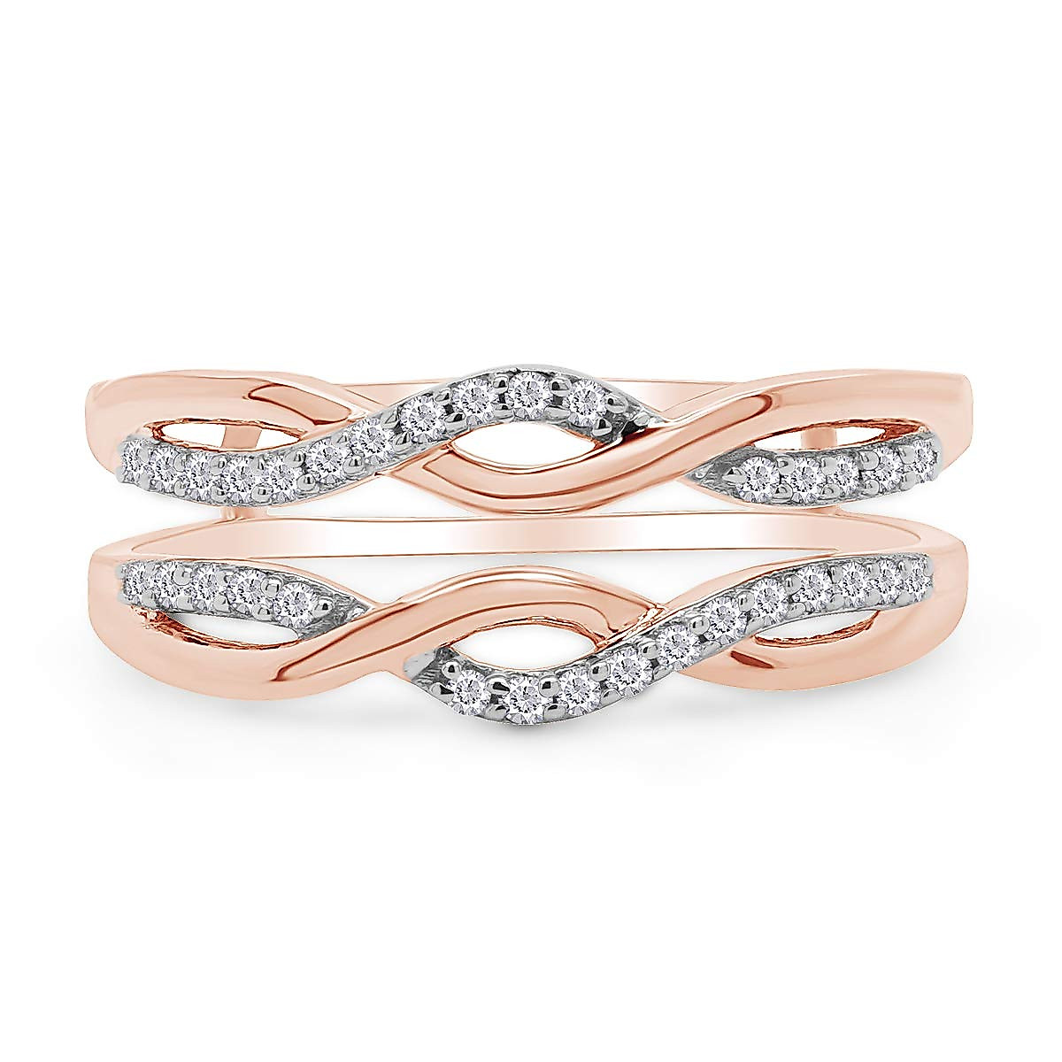 AFFY 0.30 Carat Round White Cubic Zirconia Enhancer Guard Ring 14K Rose Gold Over Sterling Silver