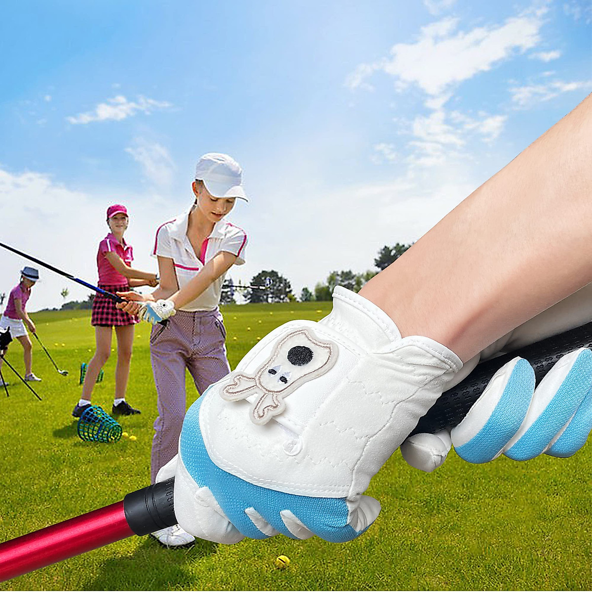 yamato Golf Gloves Kids Youth Junior Toddler Boys Girls 1 Pair Left Right Hand Breathable Microfiber Synthetic Golf Glove for Age 4-13 Years Old Great Golf Gift for Kids (M, Blue)