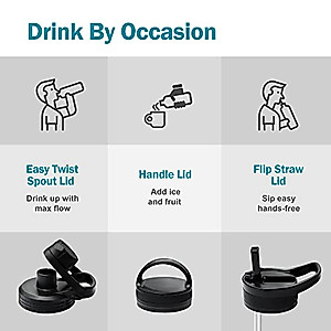 BUZIO Vacuum Insulated Stainless Steel Water Bottle 40oz with 40oz Insulated Three Caps Water Bottle, BPA Free Double Wall Water Flask with Carrying Pouch Double Vacuum Hot Cold Water Bottles