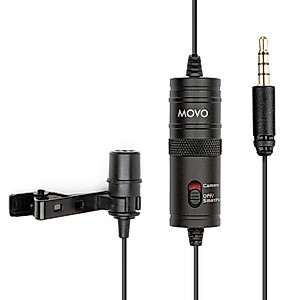 Movo LV1 Lavalier Lapel Clip on Microphone for Cameras, Camcorders and Smartphones Compatible with iPhone and Android Perfect Lav Mic for Filming Podcast, Vlogging and YouTube videos