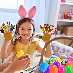12 Pack Easter Eggs Filled with Animal Finger Puppets, Easter Basket Stuffers Surprise Easter Gifts Prefilled Mini Finger Plush Toys Hunt Party Favors for Kids