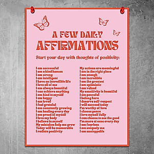 Lianxiaw Daily Affirmations Pink posters for room aesthetic，Trendy prints positive wall deco Vintage red butterfly poster.（12x16in Unframed）