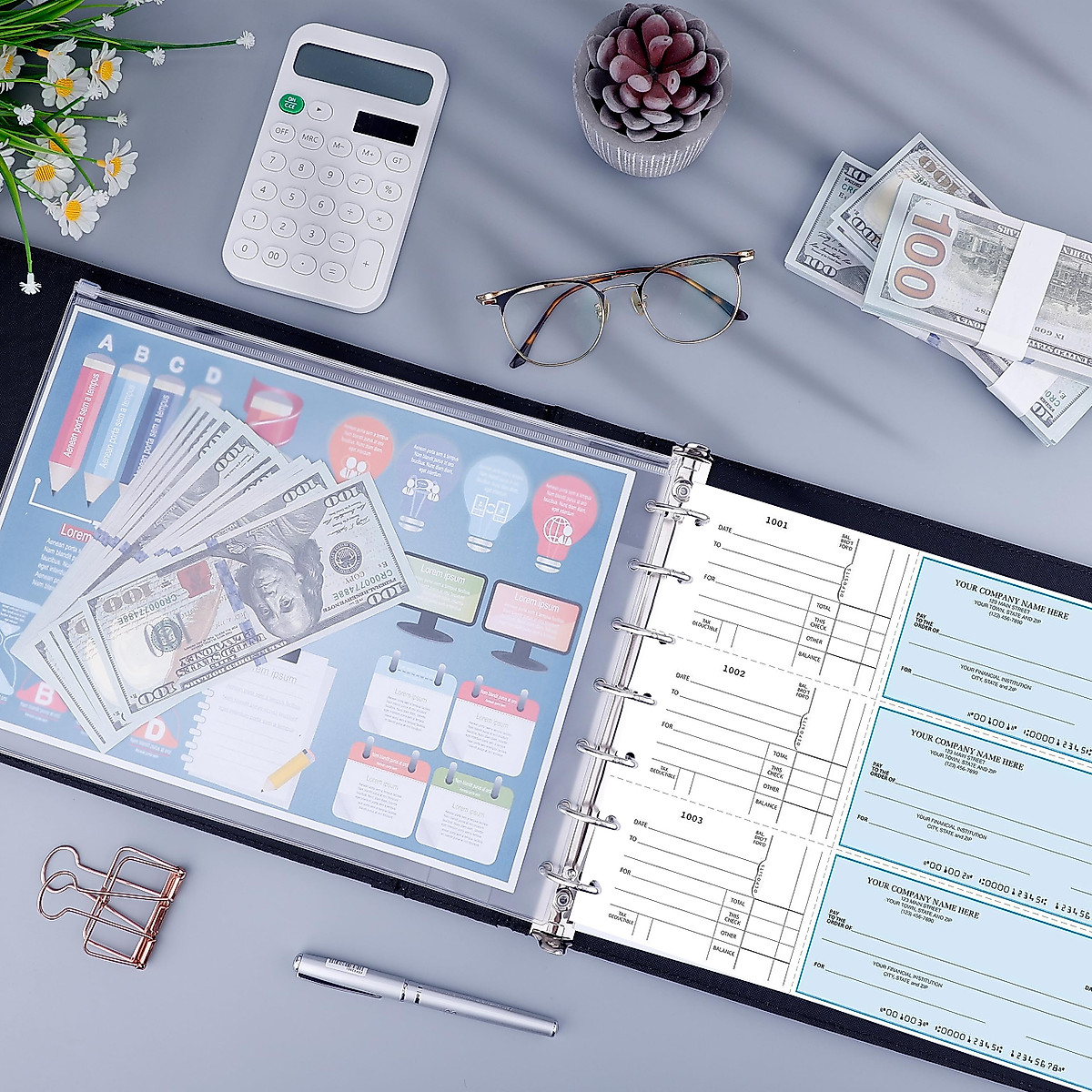 Antner 7 Ring Business Checkbook Binder for Business Checks, 600 Sheets Capacity, PU Leather Check Book Binder Cover with Zipper Pouch, Executive Organizer Portfolio Holder for 9" x 13" Sheets, Coffee