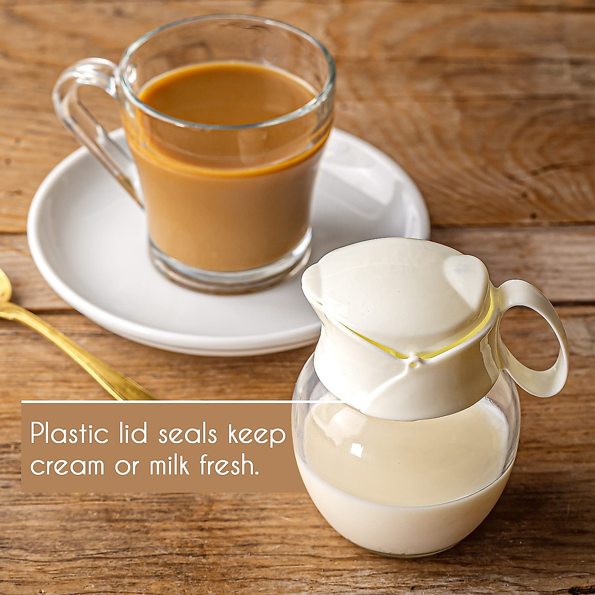 Crystalia Creamer Pitcher with Handle and Lid, Small Glass Body and BPA-Free Plastic Lid, Mullti Purpose Pourer, 7 Ounces