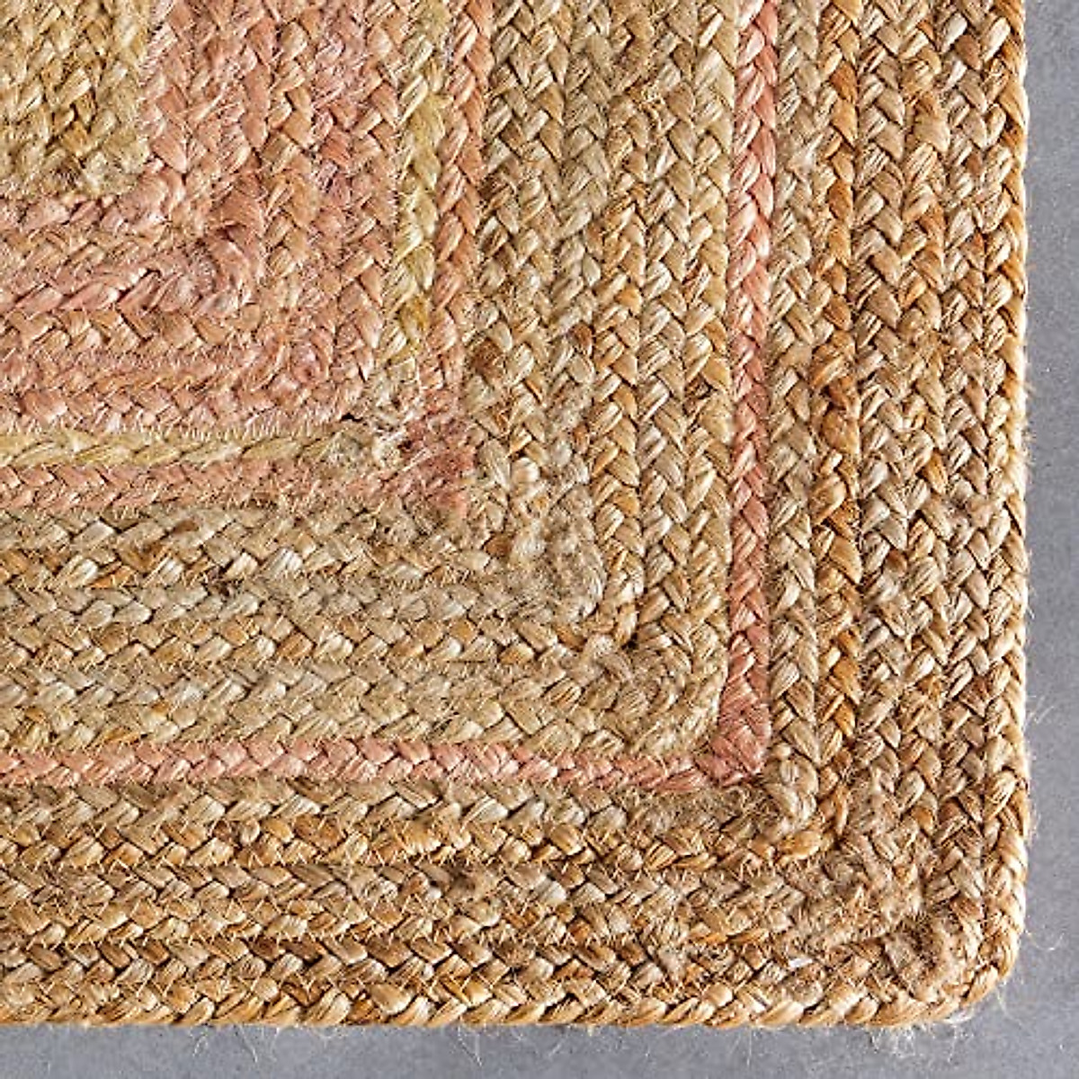 Well Woven Larkspur Border Pattern Contemporary Blush & Natural Color Hand-Braided Basket Weave Jute 5' X 7'6" Area Rug