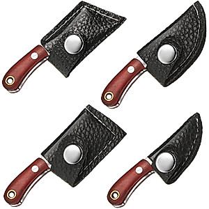 Zhehao 4 Pcs Mini Knife Keychain Pocket Knife Set Tiny Knife Key Chain Wooden Handle Small Leather Sleeve Knife Outdoor Portable Decorative Gift Package Unboxing Knife Letter Opener