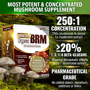 LABO Nutrition Bioactive Organic BRM - Advanced Immune Support & Maintain Natural Killer Cell Activity; 6 Therapeutic Mushrooms Lingzhi, Yunzhi, Maitake, Shiitake, Agaricus Blazei Murill & Cordyceps