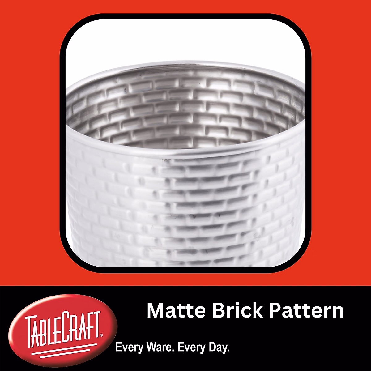 TableCraft GTSS45 Brickhouse Collection Cup, 23 oz., 4" Dia. x 4-1/2"H, Dishwasher Safe, Brick Pattern Texture, Stainless Steel